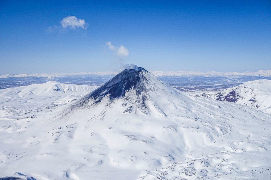 The volcano called Karymsky – on a dull day so overcast and gloomy ...